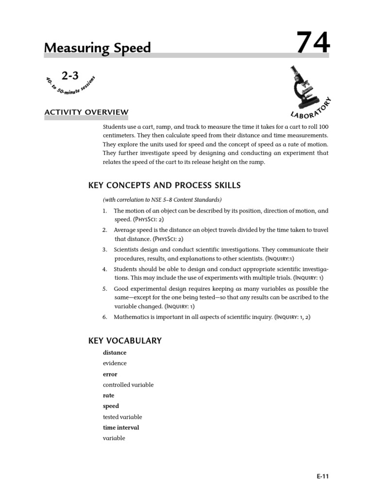 Measuring Speed Activity 74 | PDF | Velocity | Acceleration
