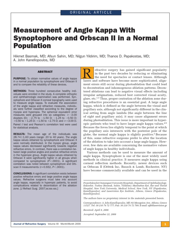 Measurement of Angle Kappa | PDF | Vision | Ophthalmology