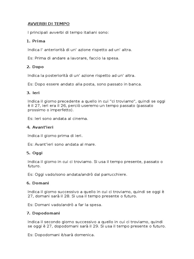 Avverbi Di Tempo | PDF