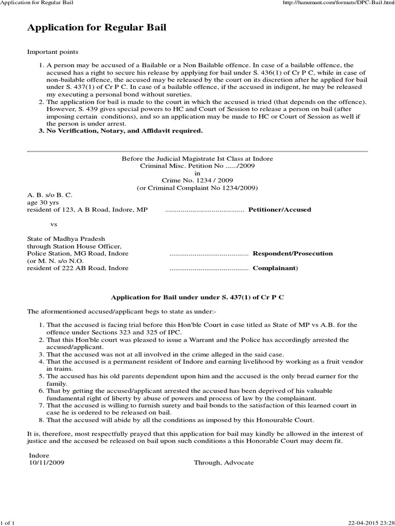 Application For Regular Bail | PDF | Bail | Criminal Law