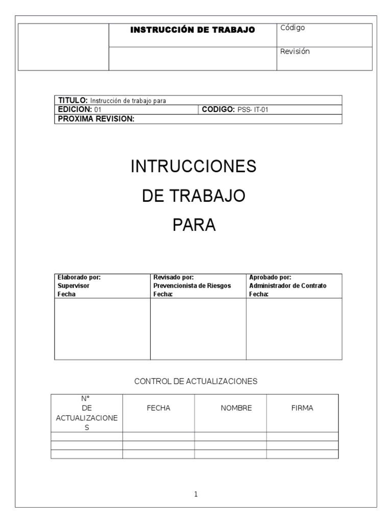 Instrucciones De Trabajo Instrucciones De Trabajo