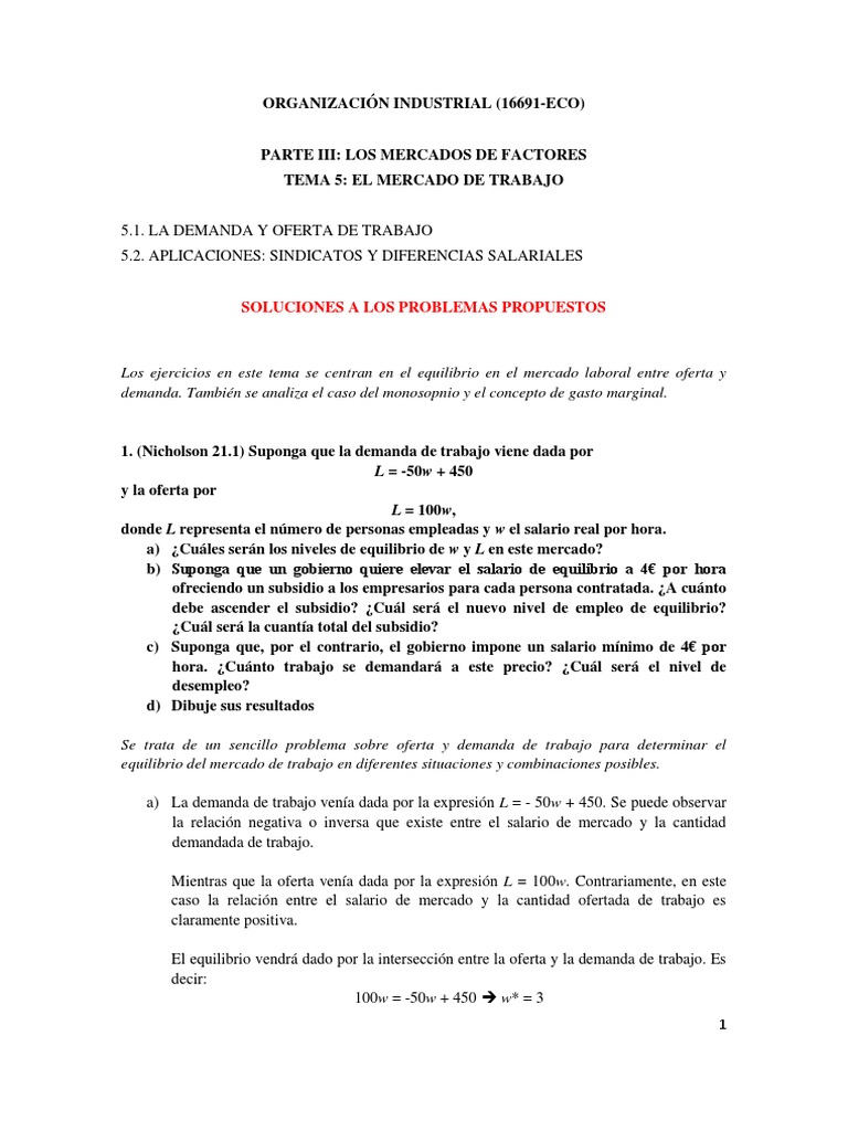 Ej Tema5 Orgind | PDF | Oferta (economía) | Salario
