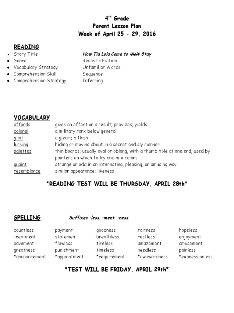 4th Grade Lesson Plan: April 2016 | PDF