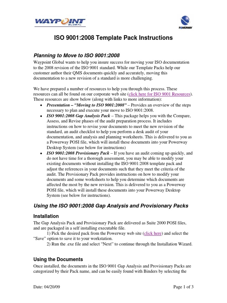Instructions - IsO 9001-2008 Template Pack | Iso 9000 | Audit