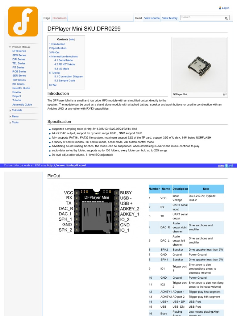 Datashet DFPlayer Mini SKU DFR0299 | PDF | Computer Engineering | Computing