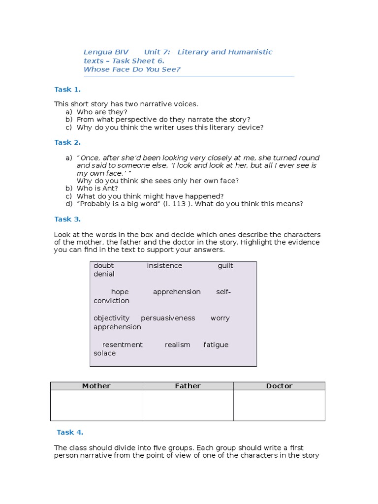 Whose Face Do You See? Analysis Tasks | PDF