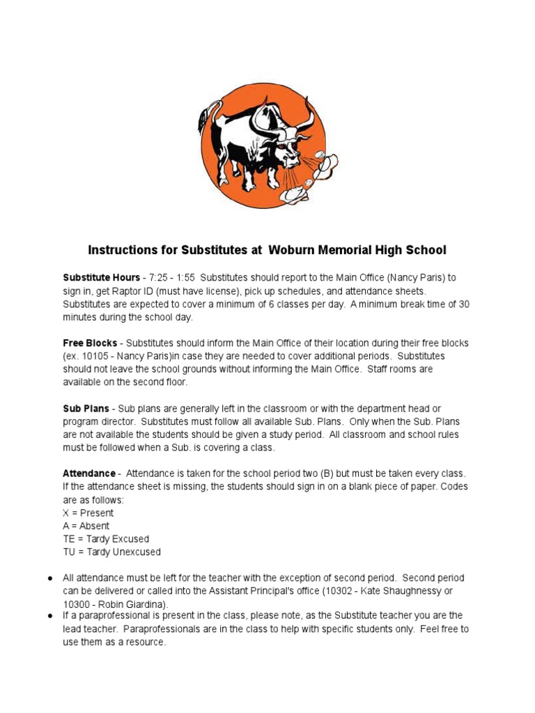 Substitute Teacher Guidelines for WMHS | PDF | Classroom | Schools