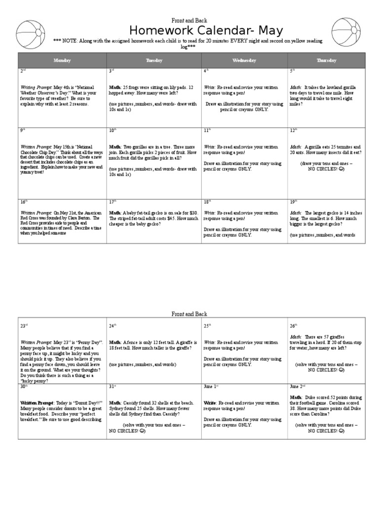 May HW Calendar 2016 | PDF | Violence