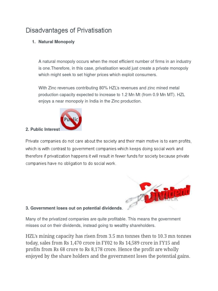 Disadvantages of Privatisation Explained | PDF | Privatization | Monopoly