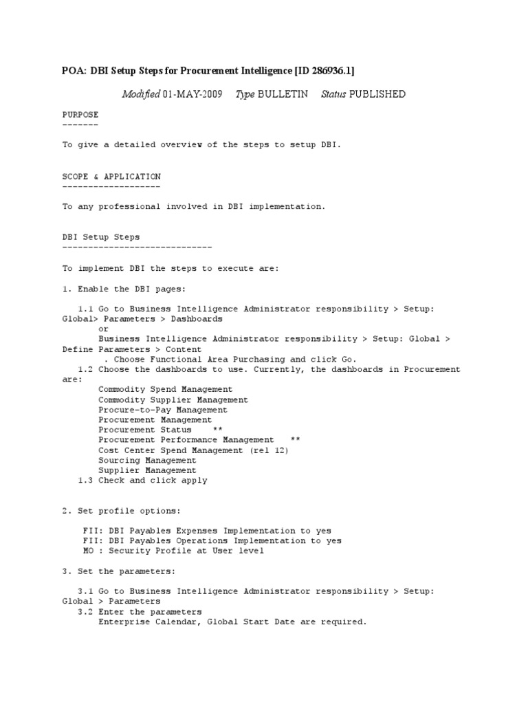 DBI Setup Steps For Procurement Intelligence | PDF | Business ...