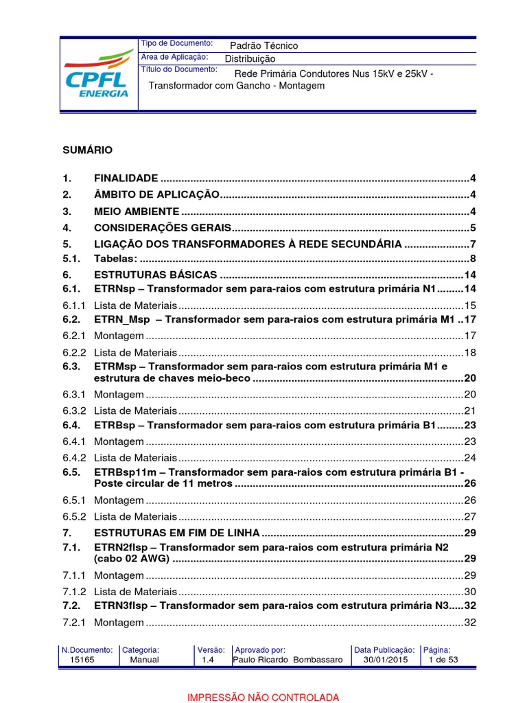GED-15165 Rede Primária Condutores Nus 15kV e 25kV Transformadores ...