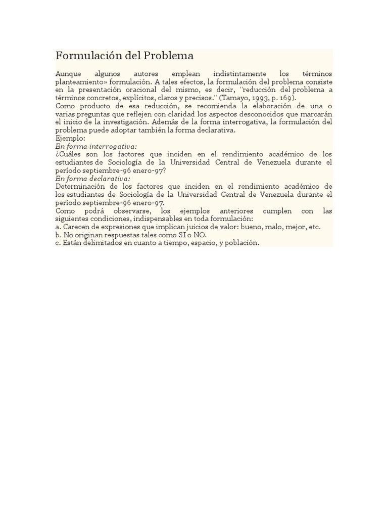 Formulación Del Problema | PDF | Hipótesis | Planificación