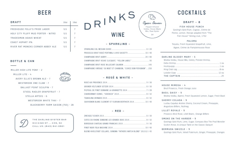 The Darling Brunch Cocktail Menu | PDF