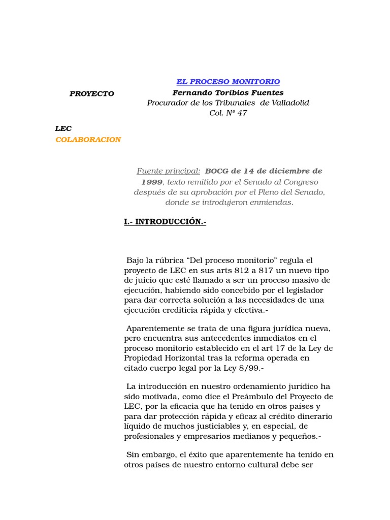 Proceso Monitorio en la LEC: Claves y Tipos | PDF | Pagos | Justicia