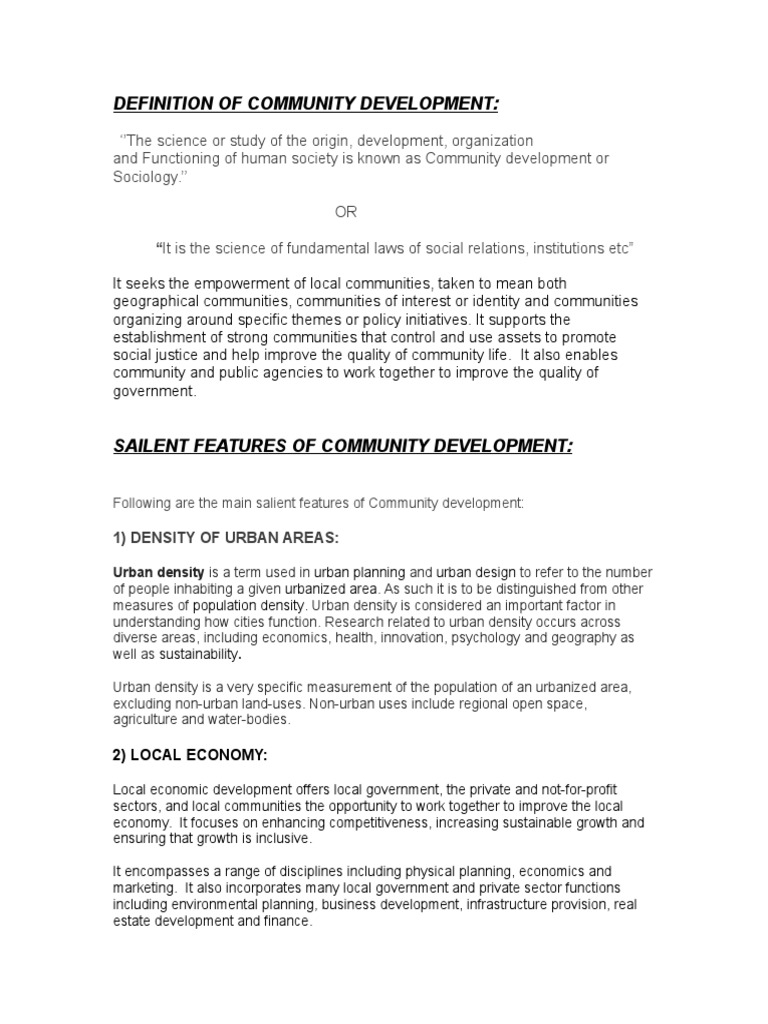 Sailent Features of Community Development | PDF | Economic Development ...