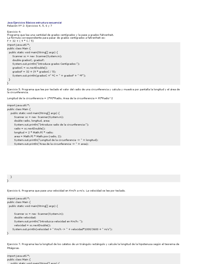 Java Ejercicios Básicos Estructura Secuencial | PDF | Formas ...