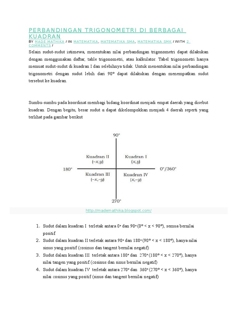 Rumus Trigonometri Tiap Kuadran | PDF