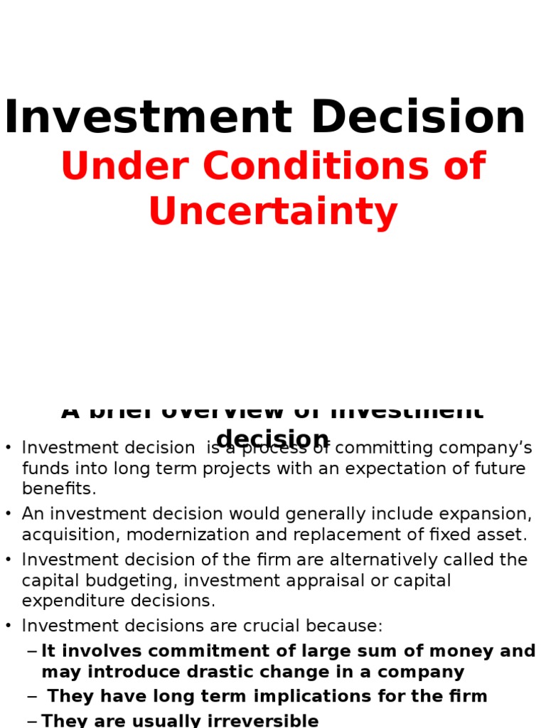 Investment Decision Under Uncertainty Pdf Standard Deviation Variance