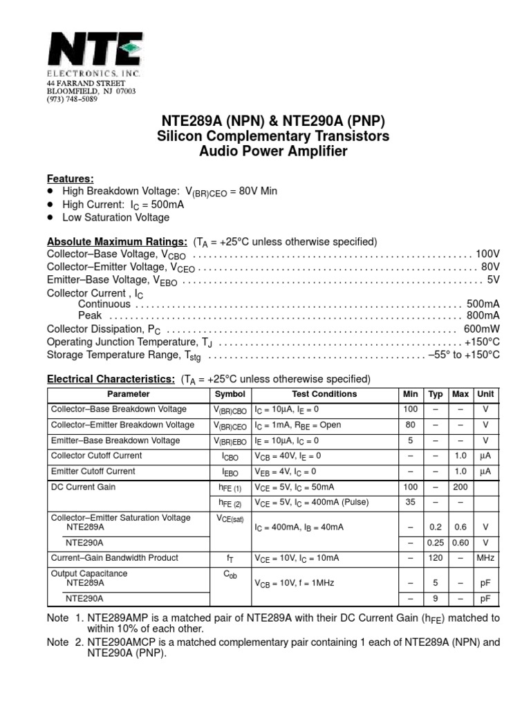 Transistor A564 Nte289a | PDF | Bipolar Junction Transistor ...