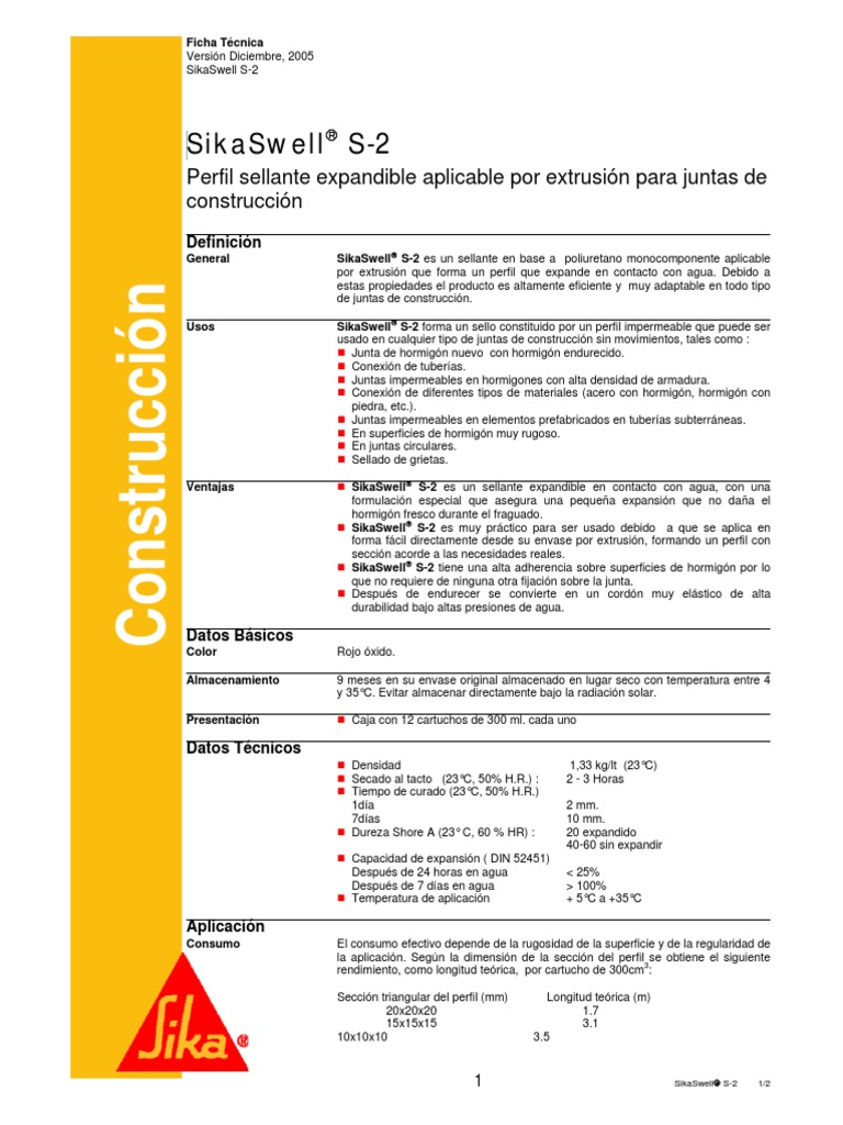 SikaSwell® S-2 | PDF | Materiales | Science