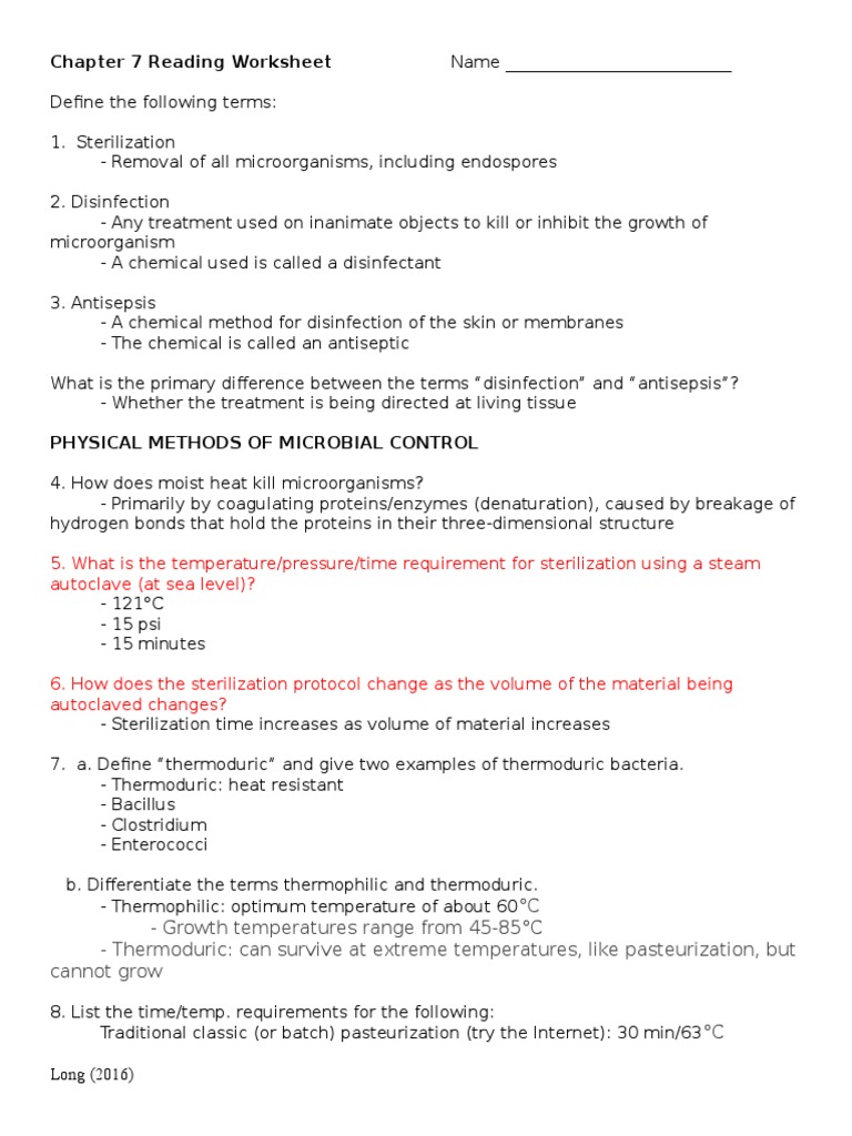 Chap 7 Reading Worksheet | PDF | Sterilization (Microbiology ...