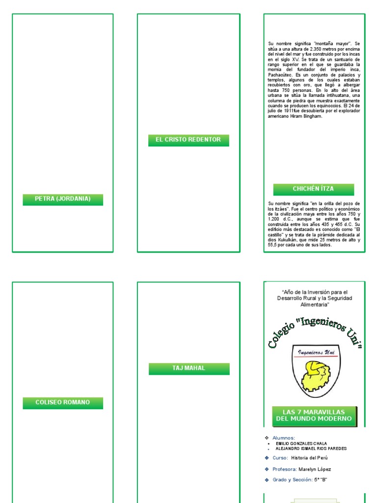 Triptico Maravillas Del Mundo Moderno | PDF | Machu Picchu