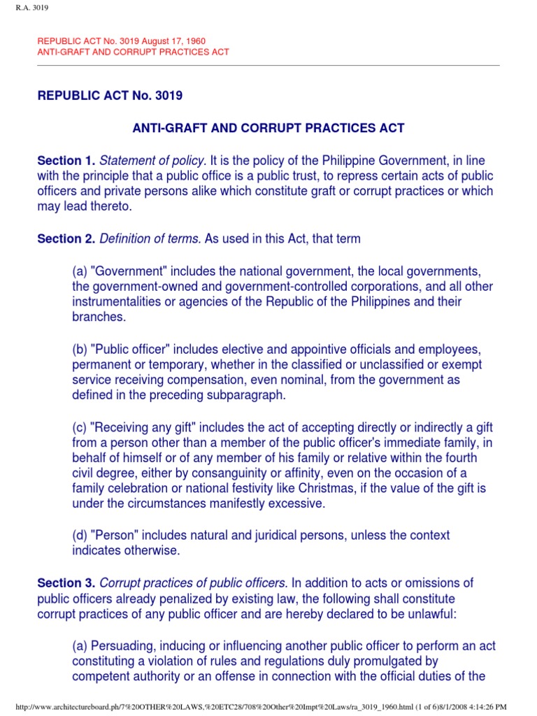 RA 3019 Anti-Graft and Corrupt Practices Act | PDF | Fine (Penalty) | Crime & Violence