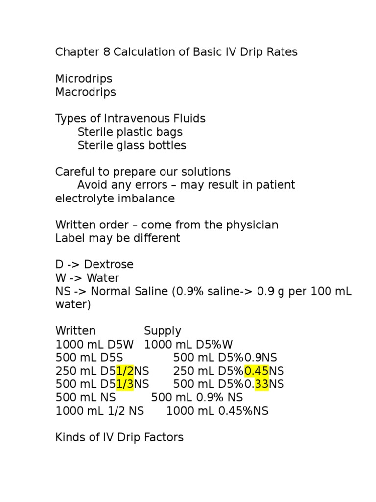MATH 102 Chapter 8 Calculation of Basic IV Drip Rates | PDF ...