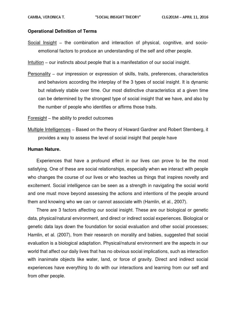 Social Insight Theory | PDF | Insight | Awareness