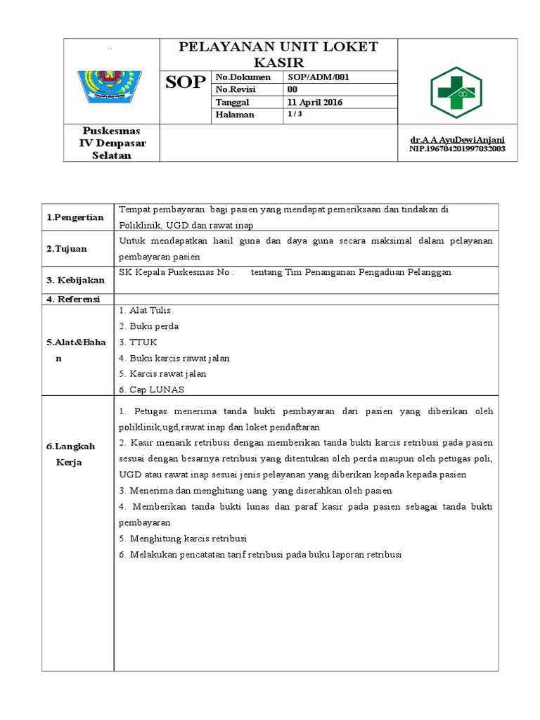 SDH 8.sop Kasir | PDF