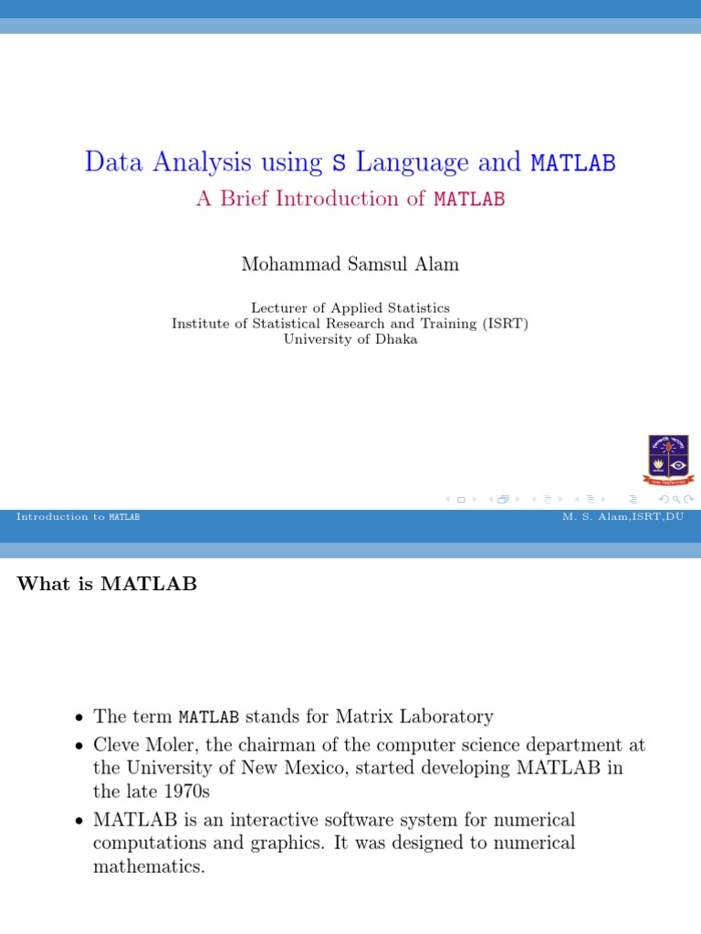 Data Analysis Using S Language and MATLAB: A Brief Introduction of MATLAB | PDF | Matlab ...