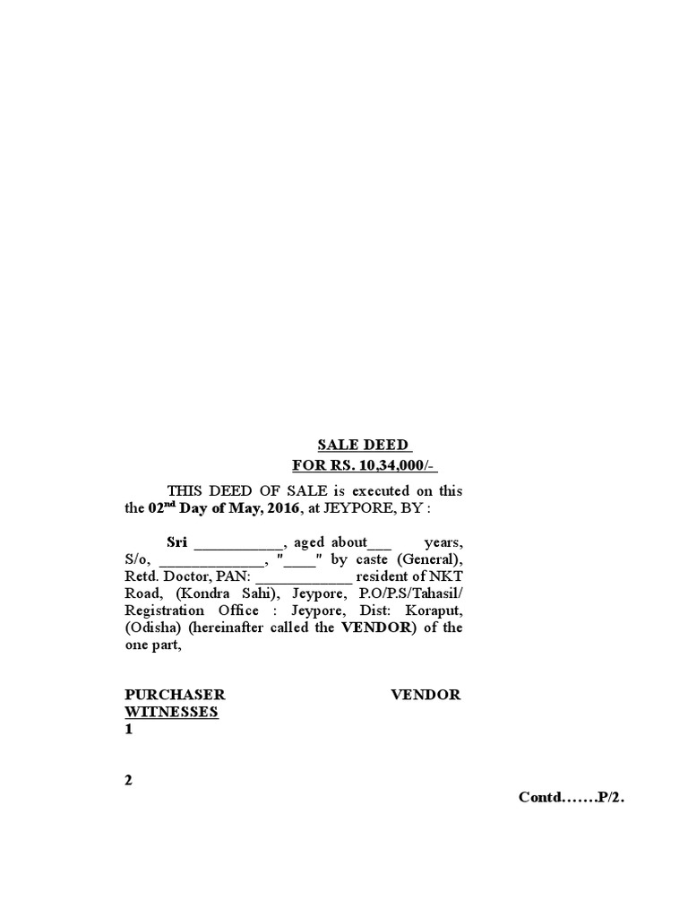 Sample Sale Deed | Deed | Property