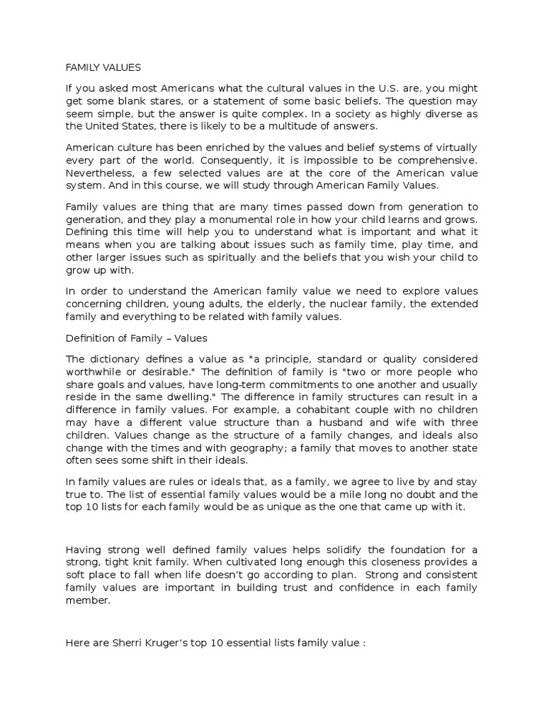 Family Values | PDF | Family | Value (Ethics)