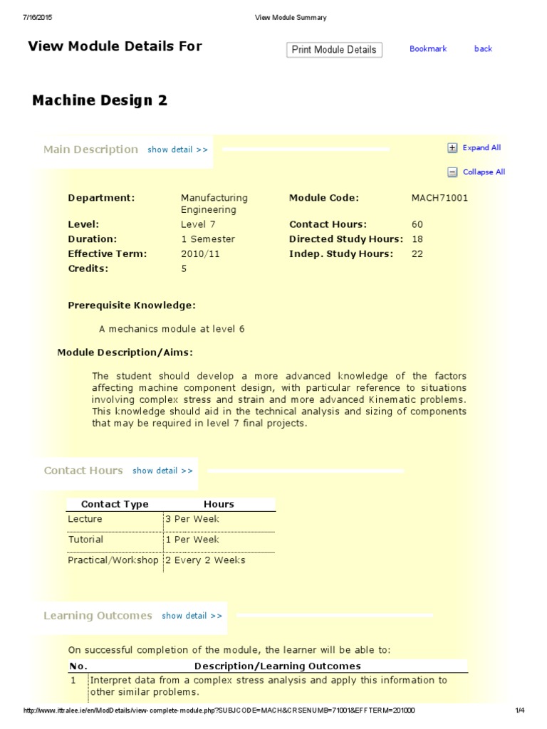 Machine Design 2: View Module Details For | PDF