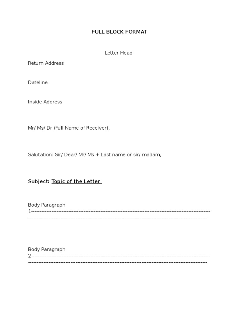 Sample Full Block Business Letter Format | PDF