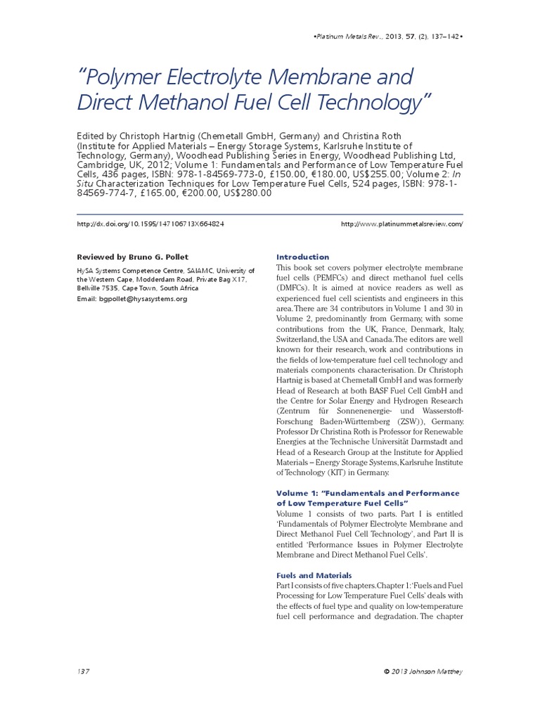 Polymer Electrolyte Membrane and Direct Methanol Fuel Cell Technology ...