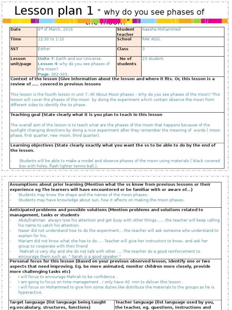 Lesson Plan 1 | PDF | Moon | Lesson Plan