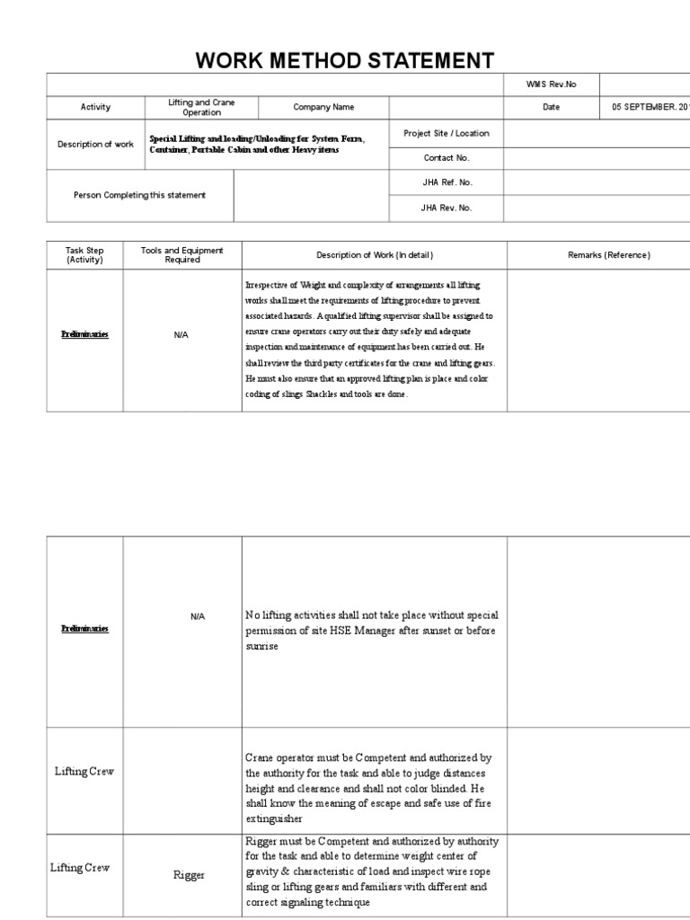 Special Lifting Work Method Statement | PDF | Crane (Machine) | Elevator