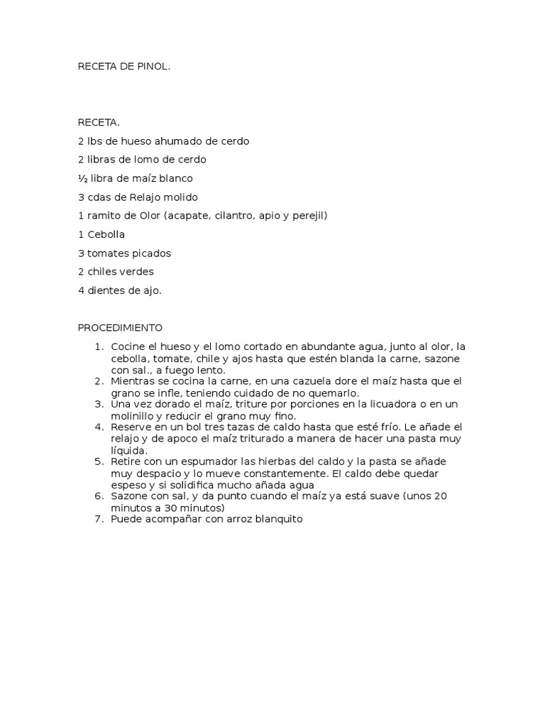 Receta de Pinol Guatemalteco | PDF