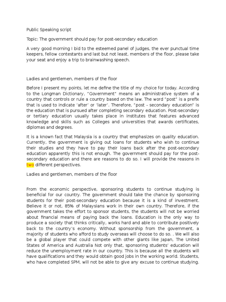 Public Speaking Script Edited | Higher Education | Secondary Education