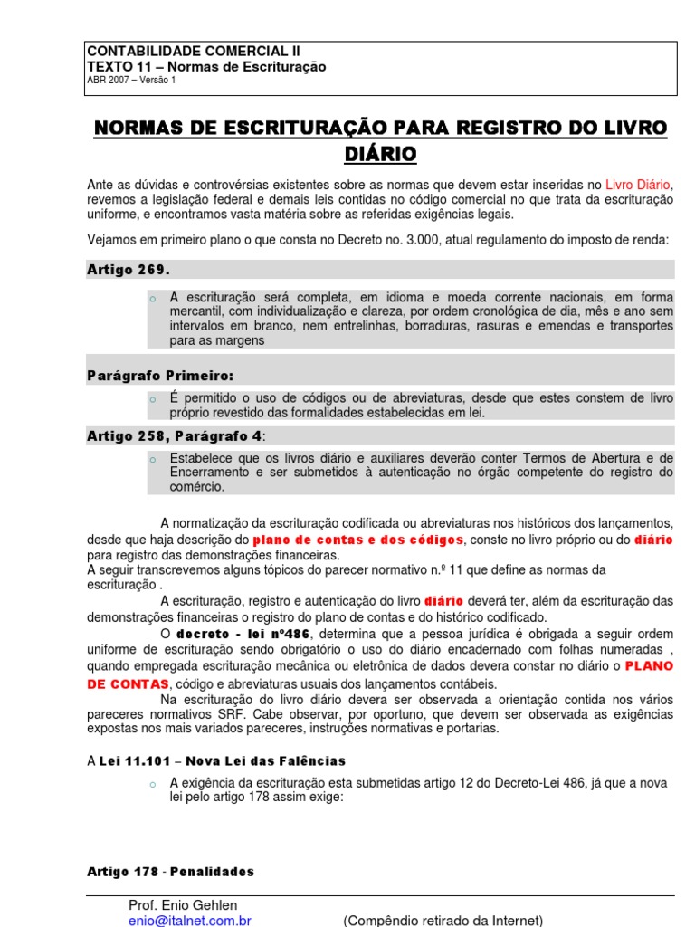 Contabilidade - Normas de Escrituração Livro Diário | PDF ...