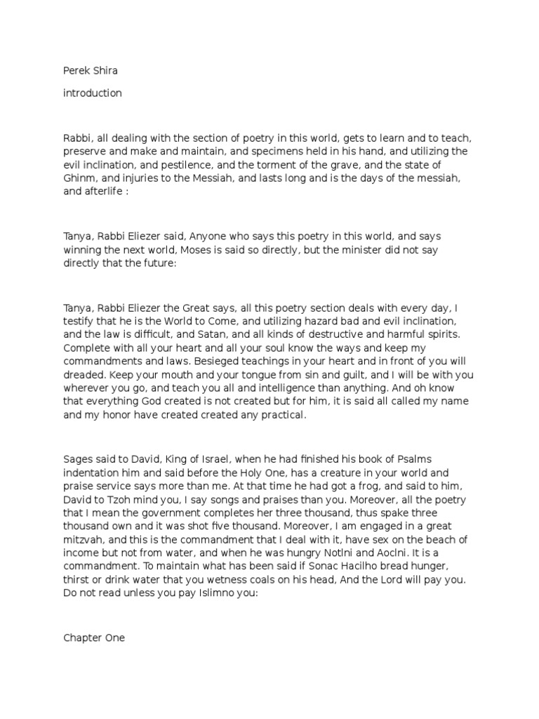 Perek Shira Literal Translation | PDF | Jewish Eschatology | Heaven