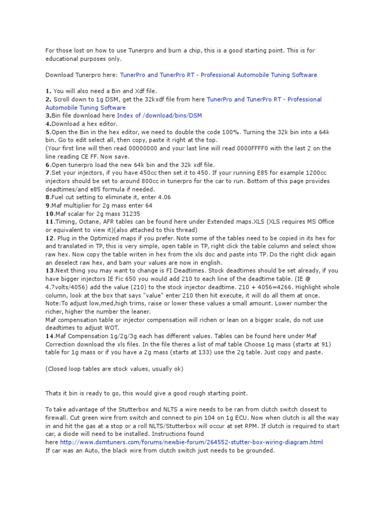 A Step-by-Step Guide to Tuning a 1G DSM Using TunerPro and Creating a 64k Custom ECU Bin File ...