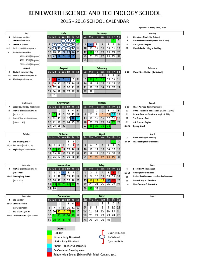 Kenilworth 2015-16 Calendar | PDF | Travel