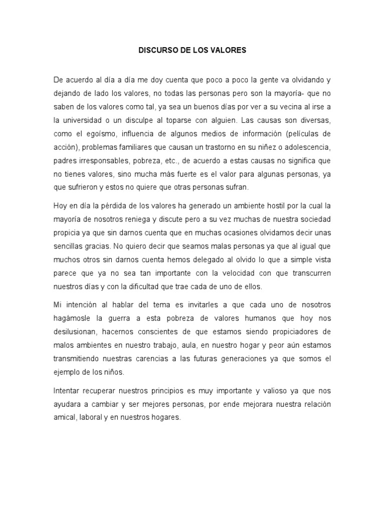 Discurso de Los Valores-Oratoria | PDF
