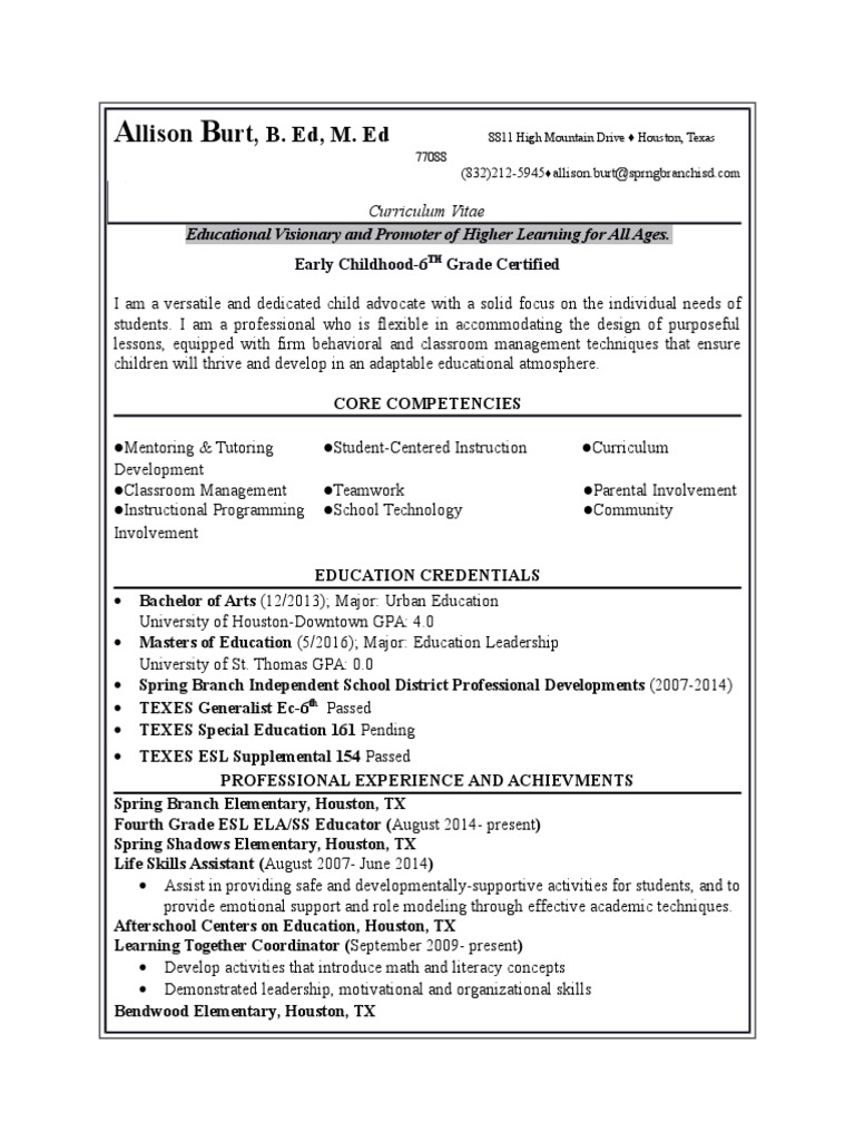 Curriculum Vitae | PDF | English As A Second Or Foreign Language | Teachers