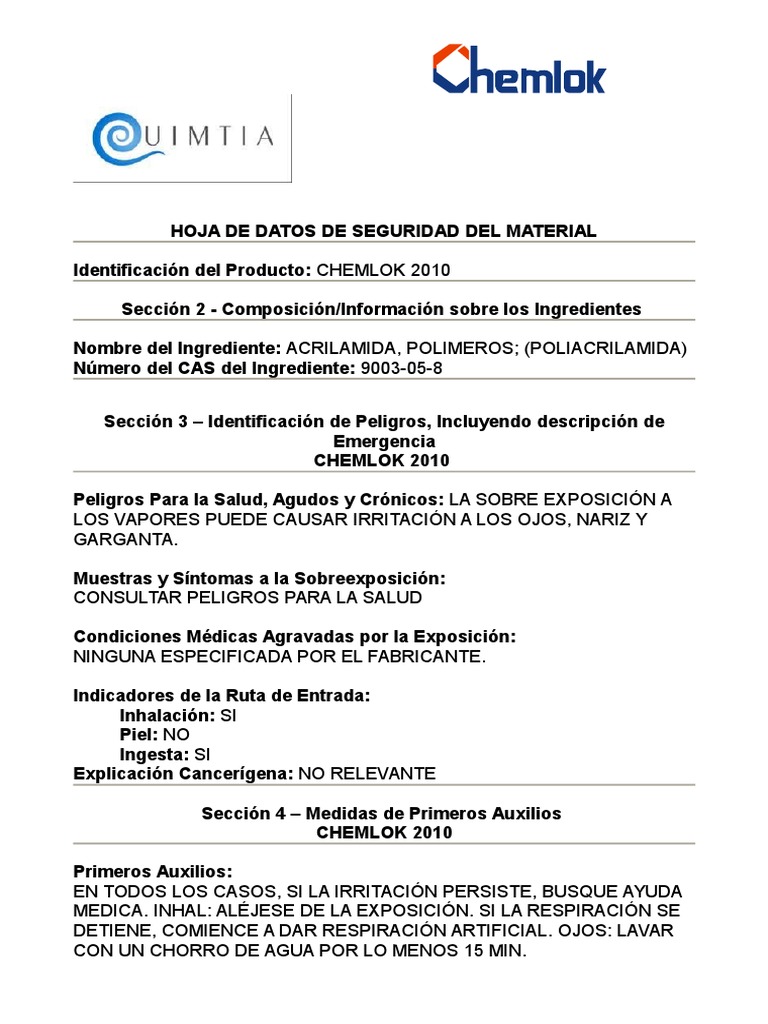 MSDS Chemlok 2010 | PDF | Agua | Química
