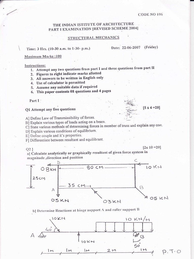 Structural Mechanics Examination Paper | PDF | Bending | Beam (Structure)