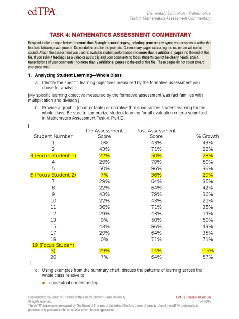 Task 4c Math Assessment | PDF | Division (Mathematics) | Educational ...