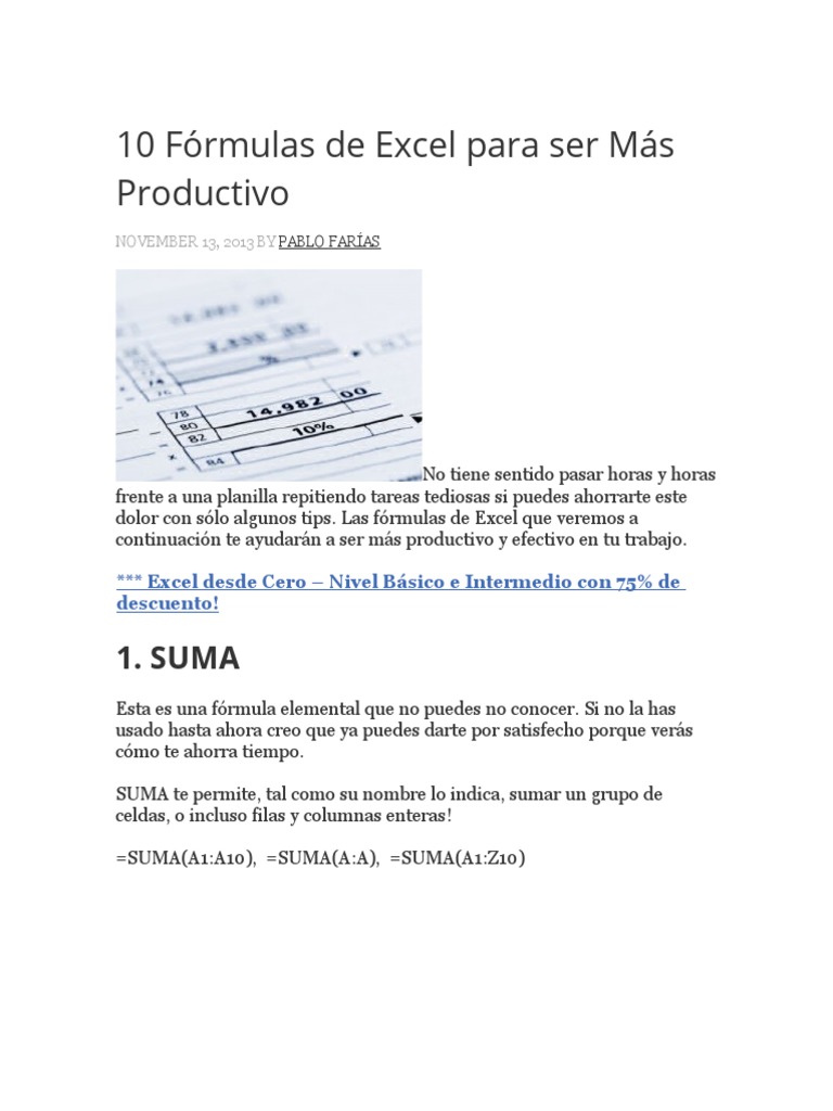 10 Fórmulas de Excel para Ser Más Productivo | PDF | Fórmula ...